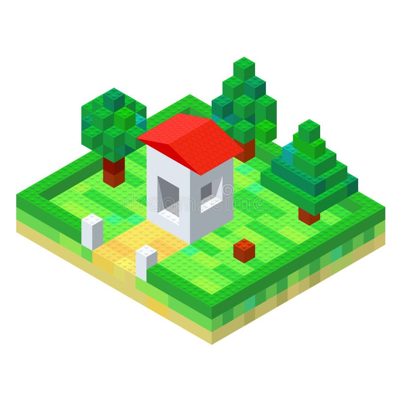 The Idea of a Private House with a Yard in Isometric Style Assembled ...