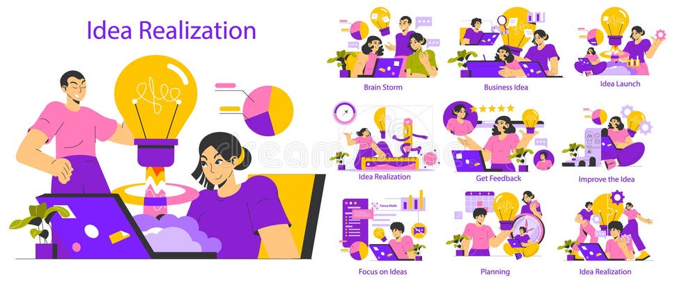 Idea Realization. Flat Vector Illustration Stock Vector - Illustration ...