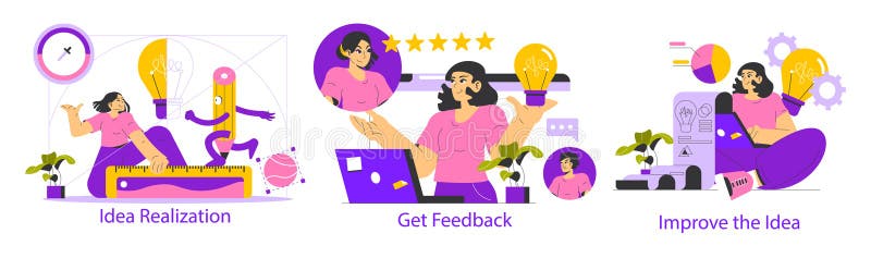 Idea Realization. Flat Vector Illustration Stock Illustration ...