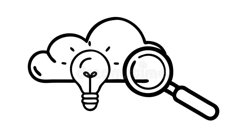 Idea Search Lightbulb and Magnifying Glass Icon, for Research, Vector ...