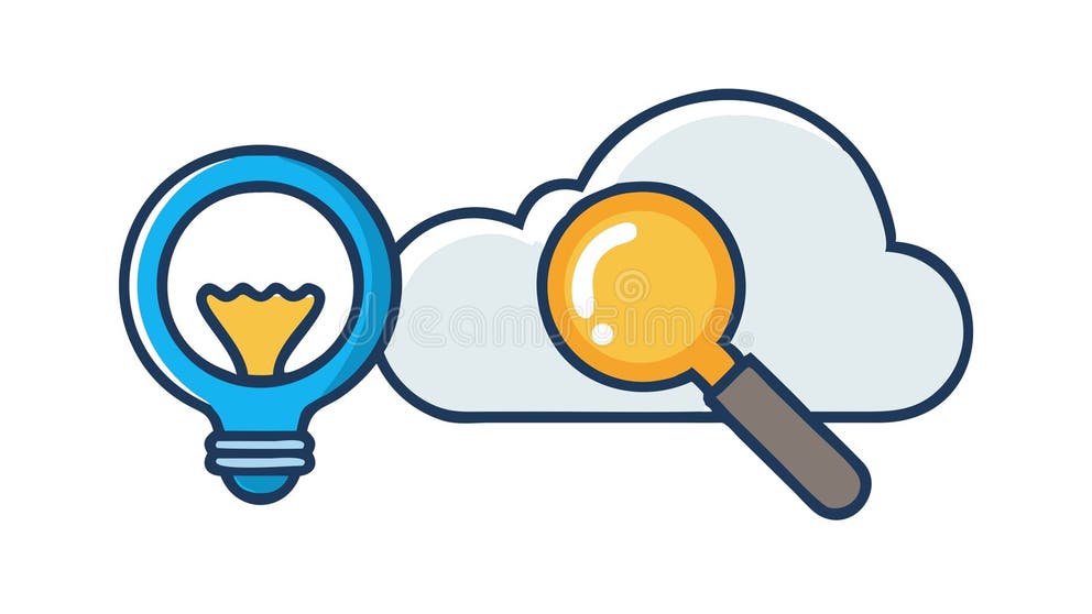 Idea Search Magnifier Icon, Research and Discovery Process, Vector ...