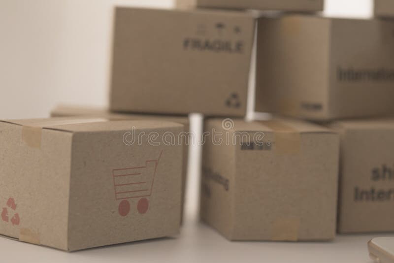 Stack Boxes on Laptop for Customer Can Buy from Electronic Internet ...
