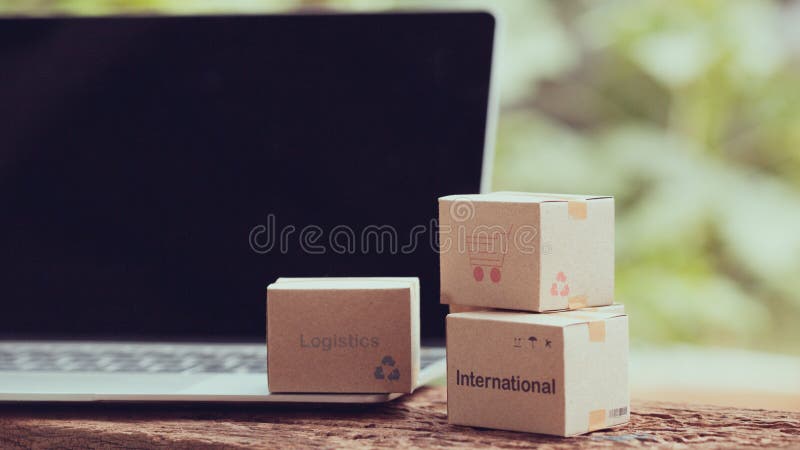 Stack Boxes on Laptop for Customer Can Buy from Electronic Internet ...