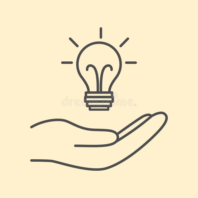 Idea Symbol. Hand Holding Lightbulb Icon. Editable Stroke. Simple ...