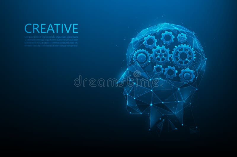 Idea Thinking Cogs in Brain Human Technology Digital on Blue Background ...