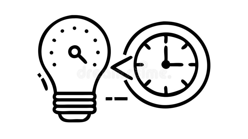 Idea Time Tracker Icon Vector Outline with Lightbulb and Clocks, Vector ...