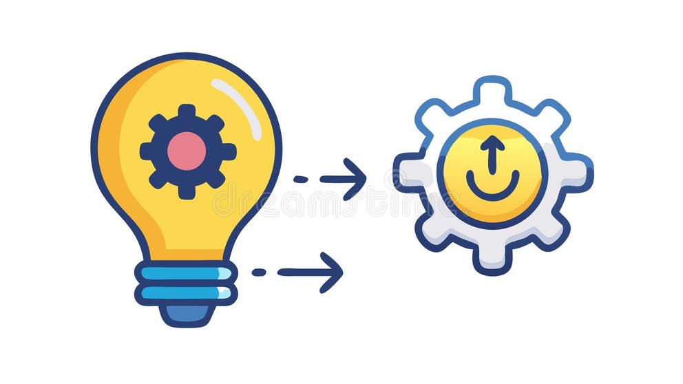 Idea To Action Process Icon, Innovation Implementation Workflow, Vector ...