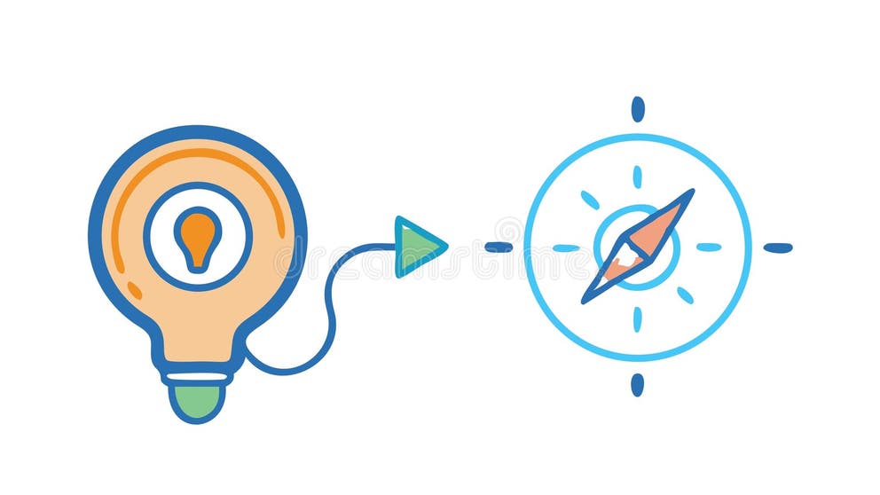From Idea To Direction Icon with Lightbulb and Compass, Vector Design ...