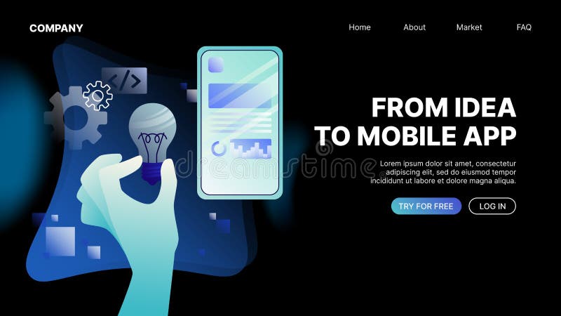 From Idea To Mobile App Banner. Application Development Website Landing ...