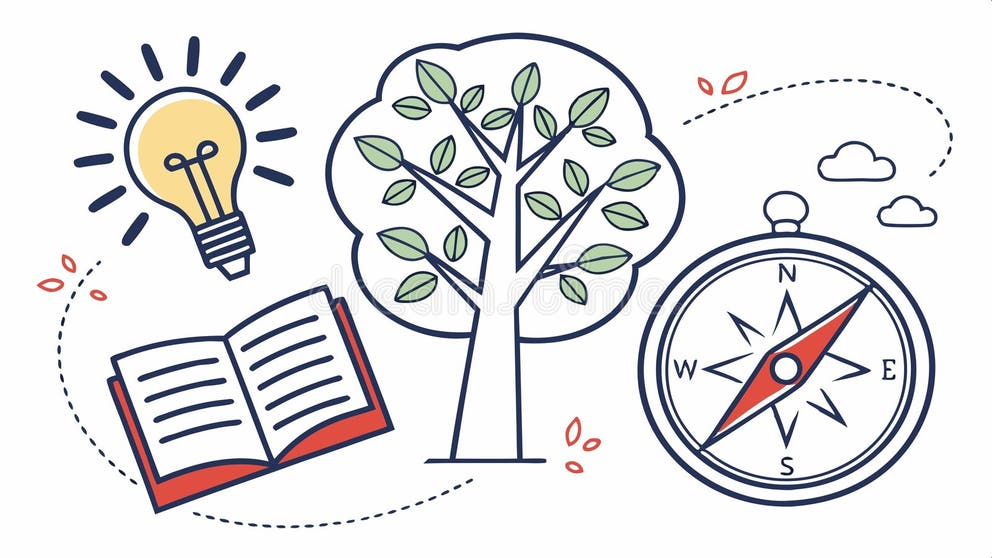 Idea Tree with Lightbulb and Compass, Inspiration and Direction Concept ...