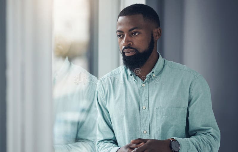 Idea, Window and a Business Black Man Thinking or Planning in His ...