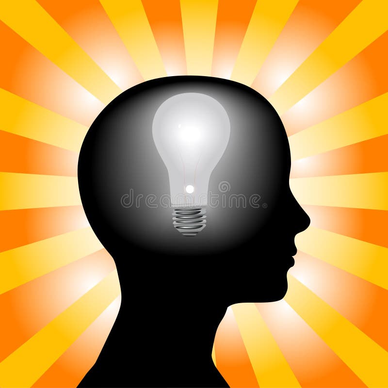 Idea Woman Mind Lightbulb Head Rays Background Stock Vector ...