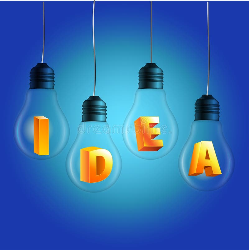 Idea Word in Bulbs with Blue Background Stock Illustration ...
