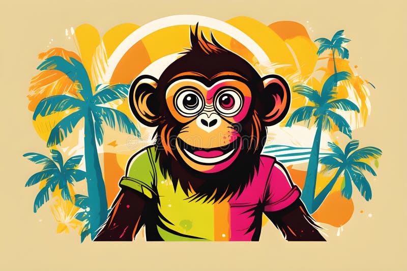 Monkey Summer Holiday. Ai Generative Stock Illustration - Illustration ...