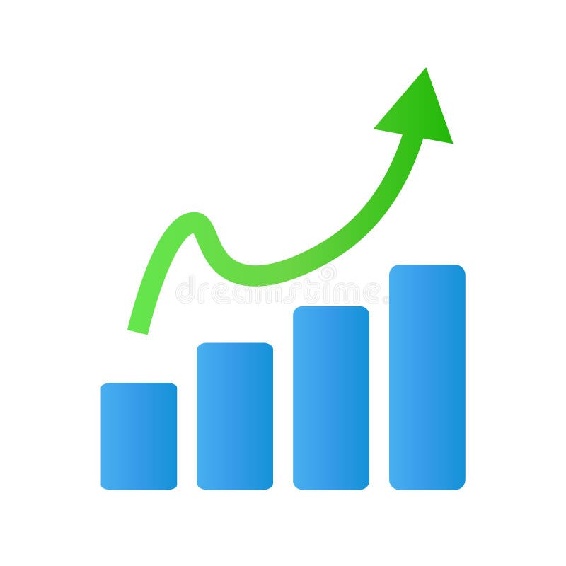 A Blue Bar Graph Icon with a Green Rising Arrow. Vector. Stock Vector ...