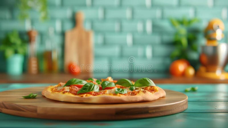 Ideal Serving Platform for Pizza on a Rustic Wooden Board, Set Against ...