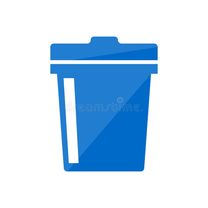 Blue Trash Can Icon with a Sense of Gloss. Flat Design Vector. Stock ...