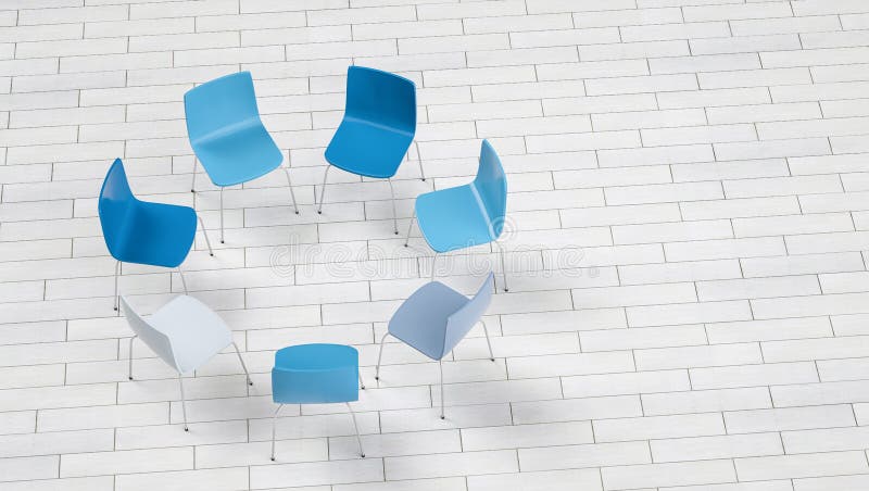 Chairs in a Circle - 3D Rendering Stock Illustration - Illustration of ...