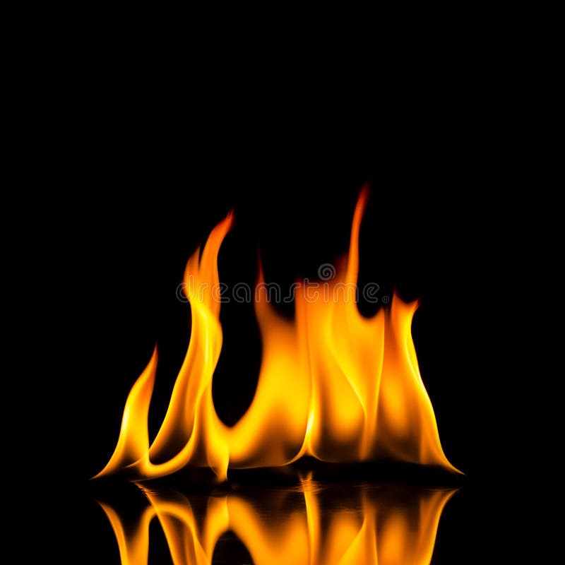 Fire Flames with Reflection on Black Background Stock Photo - Image of ...