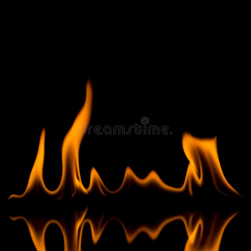 Fire Flames Wall with Reflection on Black Background Stock Image ...