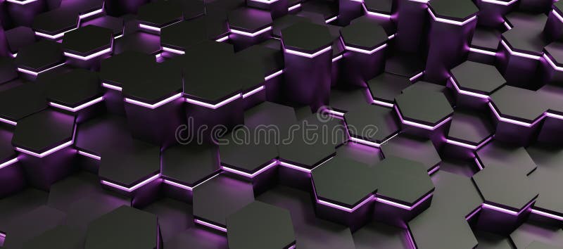 Purple Neon Uv Abstract Hexagons Background Pattern 3D Rendering ...