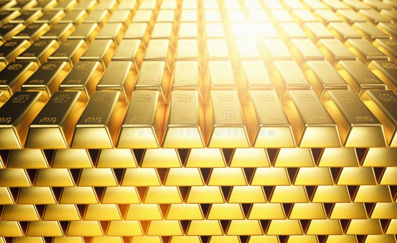 Stacked Gold Bars in a Bank Stock Illustration - Illustration of block ...
