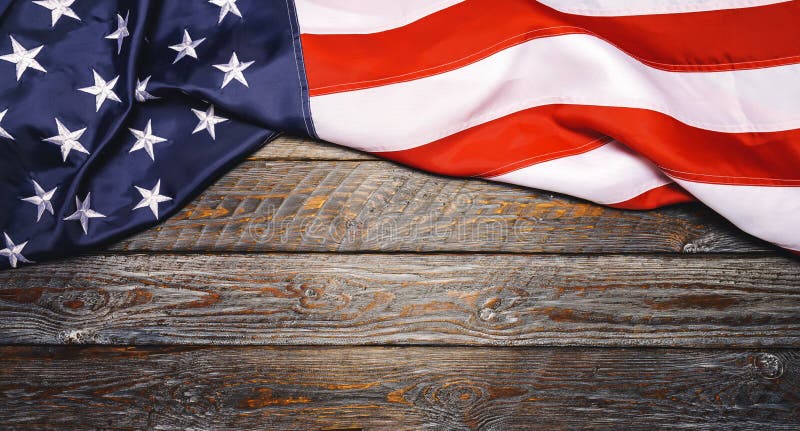 United States Flag On Wooden Background Or Backdrop Copyspace For Your