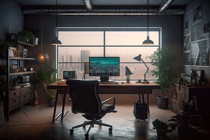 The Ideal Work Environment Freelancer Depicted Modern Home Interior ...