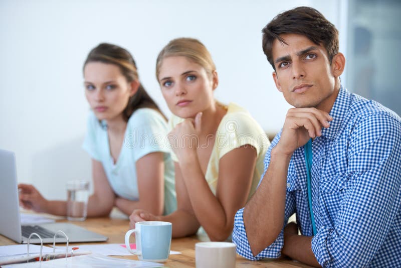Ideas on the Brain. Three Colleagues Working in an Office. Stock Image ...