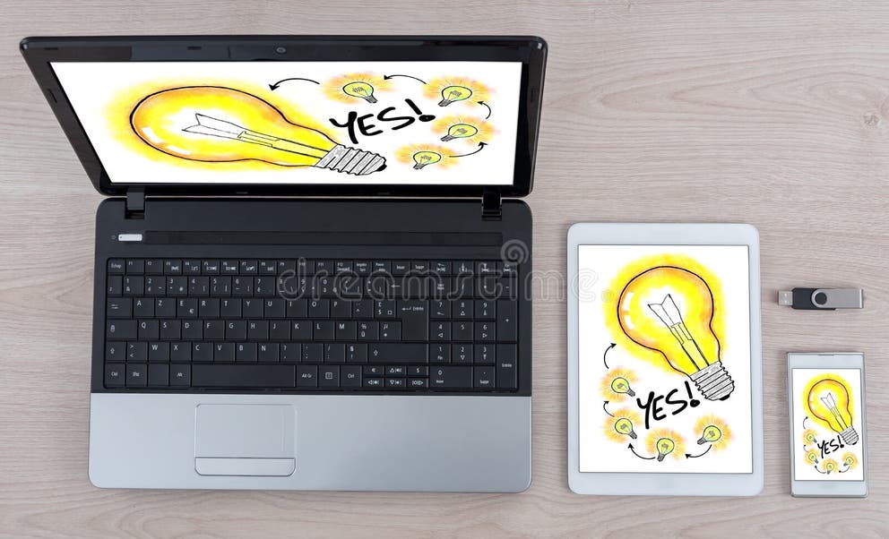 Ideas Concept on Different Devices Stock Photo - Image of thinking ...