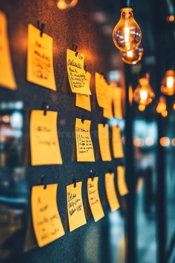 Ideas Flow, a Board Full of Notes Under Warm Lighting Concept Theme ...