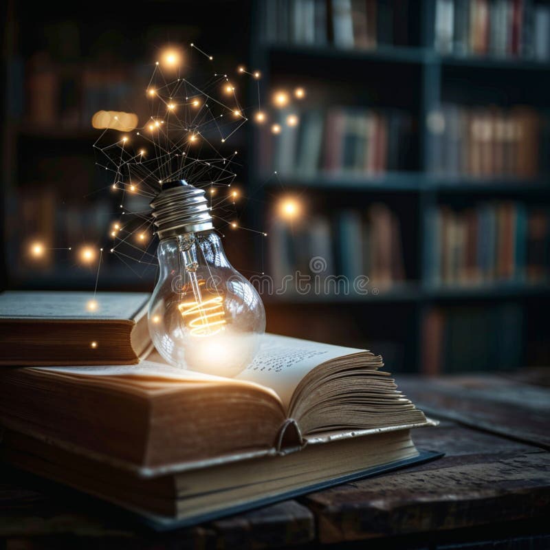 Ideas Illuminated Light Bulbs and Books Convey the Power of Knowledge ...