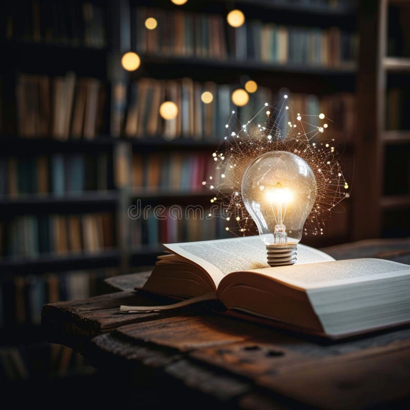 Ideas Illuminated Light Bulbs and Books Convey the Power of Knowledge ...