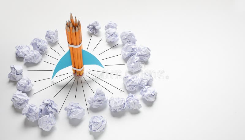 Ideas Inspiration Concepts with Rocket Pencil and Paper Crumpled Ball ...
