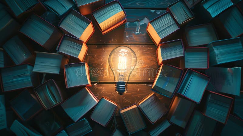 Ideas and Knowledge Concept Image with a Glowing Light Bulb in Middle ...