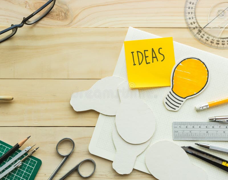 Ideas Message on Notepad on Work Table with Elements Stock Photo ...