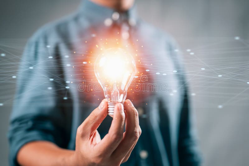 Ideas of New Ideas with Innovative Technology and Creativity. Man ...