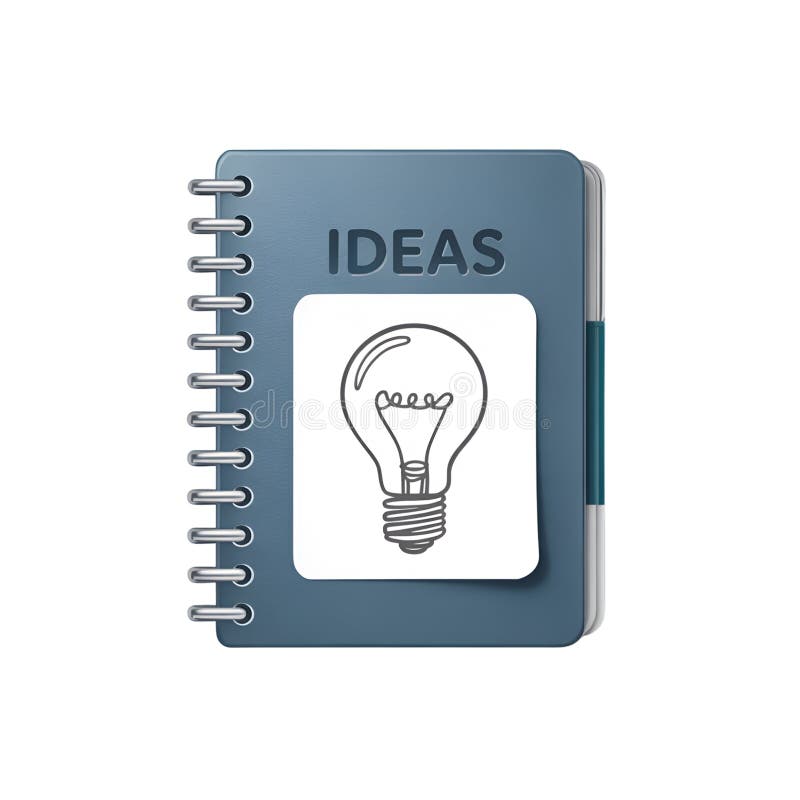 Ideas Notebook with Lightbulb Drawing on Sticky Note and Spiral Binding ...