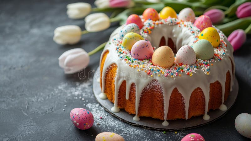 Ideas for Spring Baking, Showcasing an Easter Cake with Pastel Icing ...
