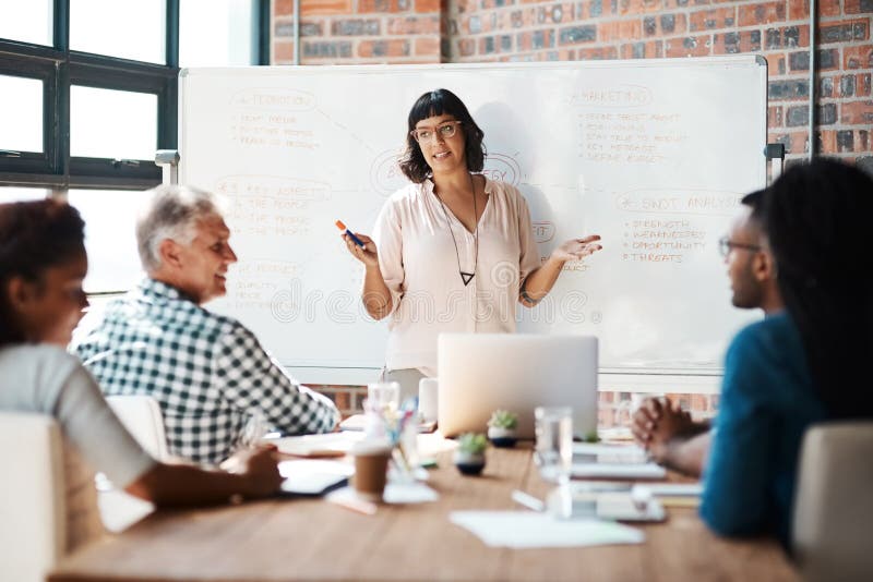 Ideas, Teamwork and Woman at Creative Presentation for Project Manager ...