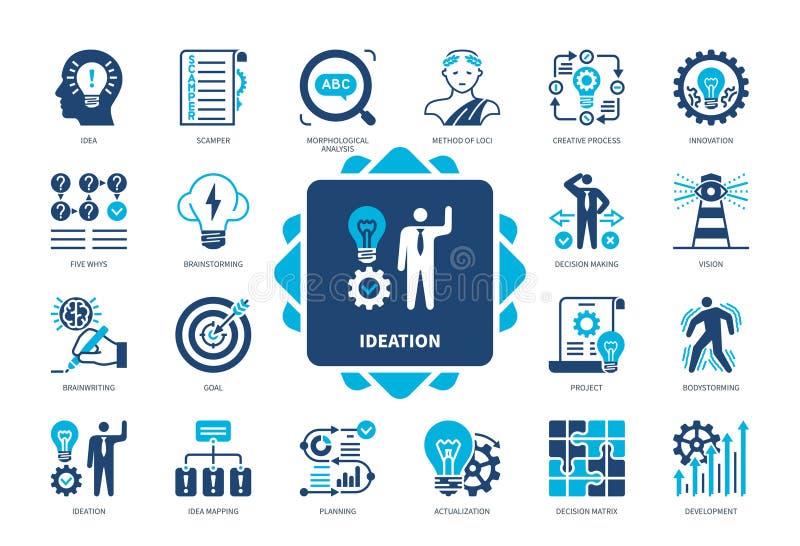 Ideation solid icon set stock illustration. Illustration of analysis ...