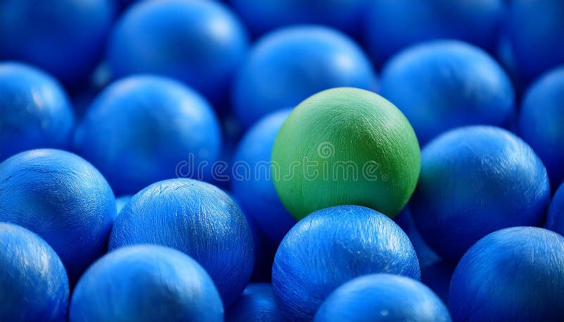 Identical Blue Balls and Single Green Ball Stock Illustration - Illustration of abstract, green ...