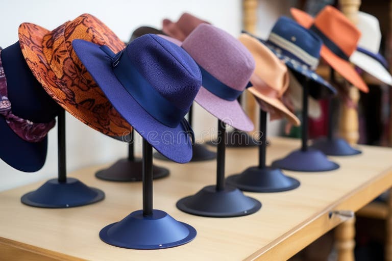 Identical Hats on Stands All Facing the Same Direction Stock Image ...