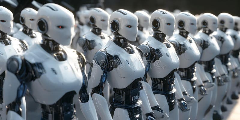 Identical Robots in Uniform Formation Stock Illustration - Illustration ...