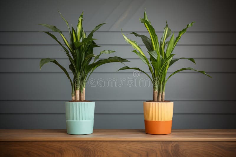 Identical Twin Plants in Different Colored Pots Stock Image - Image of ...