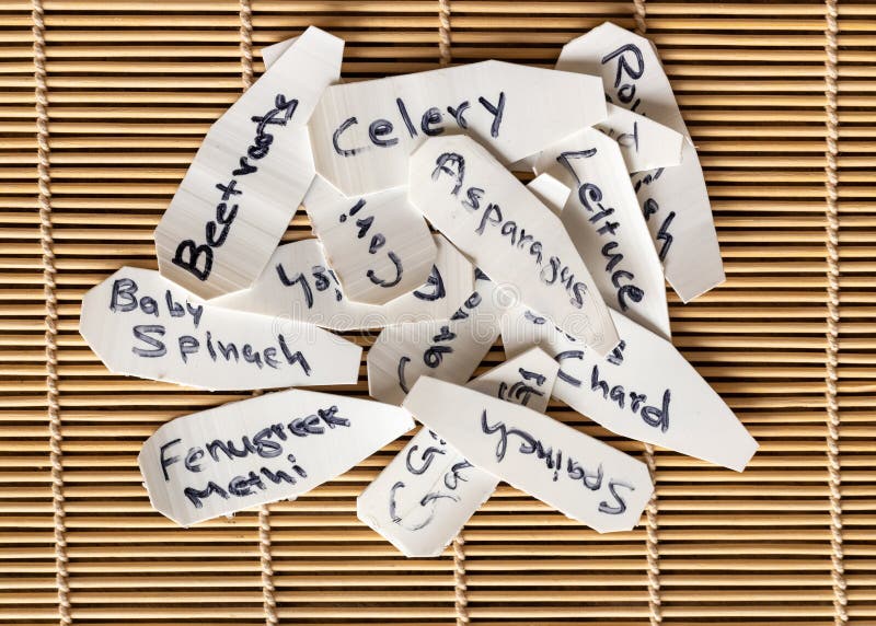 Identification Tags for Vegetable Garden Stock Photo - Image of pile ...