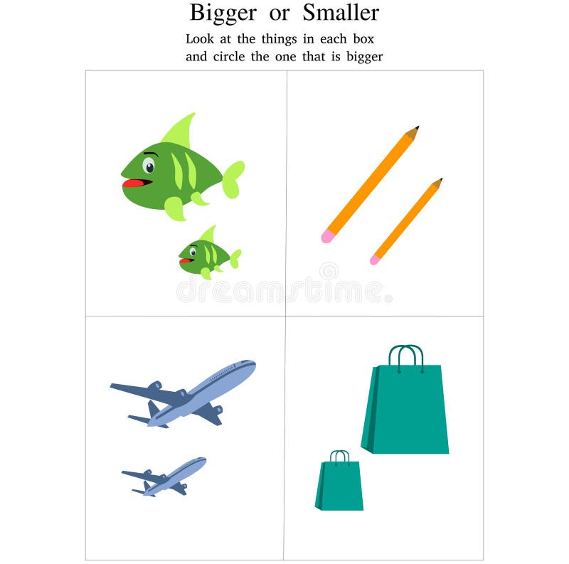 Identify Bigger or Smaller Objects - Fish, Pencil, Aeroplane, Bags ...