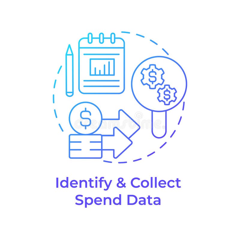 Identify and Collect Spend Data Blue Gradient Concept Icon Stock Vector ...