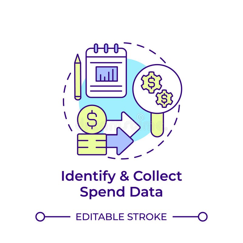 Identify and Collect Spend Data Multi Color Concept Icon Stock Vector ...
