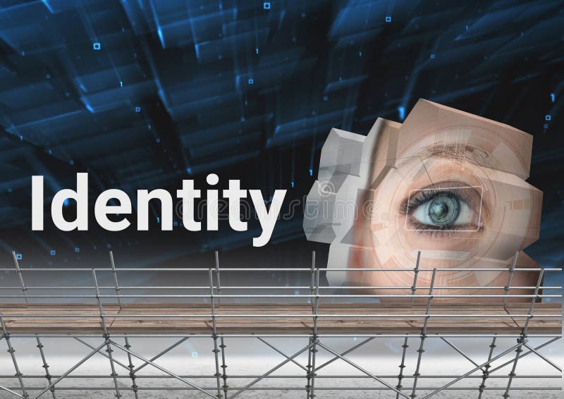 Identity Text with 3D Scaffolding and Eye Structure Stock Illustration ...